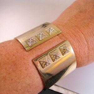 Victoria's Secret Clamper Bracelet Gold Tone Rhinestones Wide Vintage ...