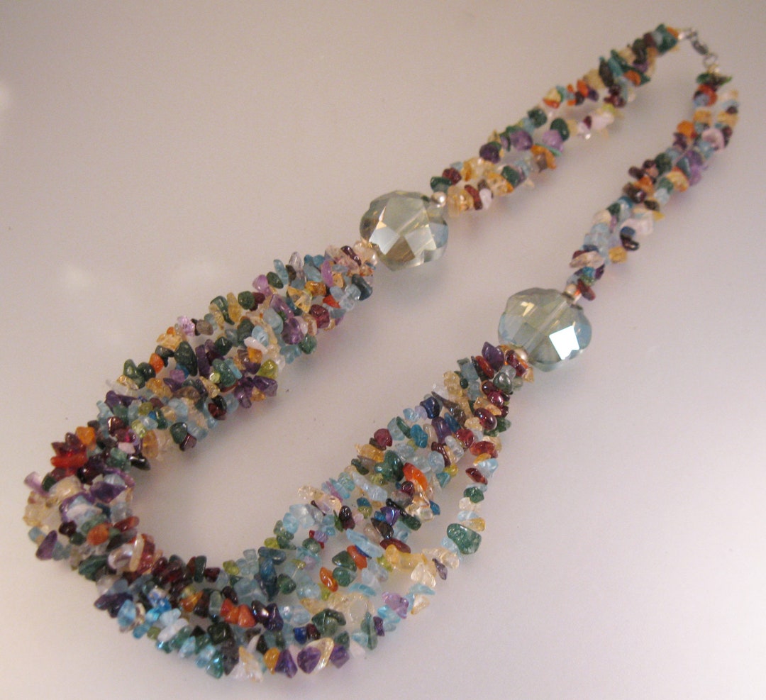 Vintage Genuine Multi Gemstone Chip Beaded Necklace 2 & 4 Strand 20 ...