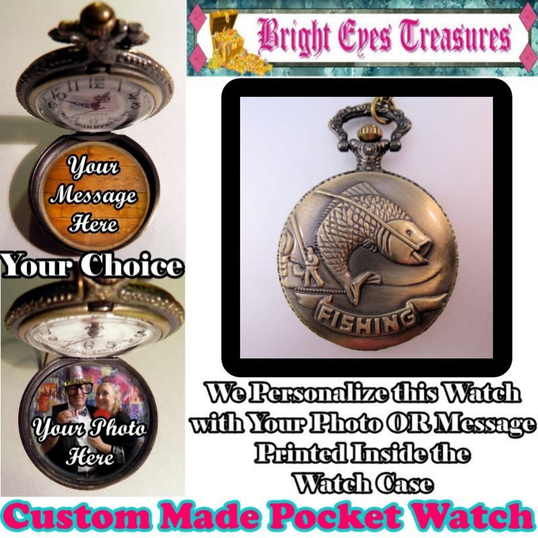 Custom Made FISHING FISH FISHERMAN Pocket Watch Personalized W/your ...