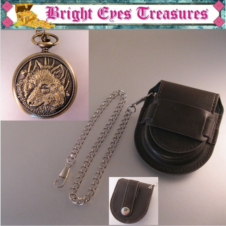 Custom Made WOLF DOG Pocket Watch Personalized W/ Your Message OR Photo ...
