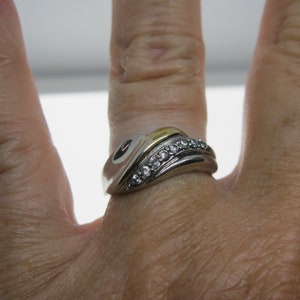 Vintage Two Tone CZ Sterling Silver Band Ring Size 9 Signed RSC Vintage ...