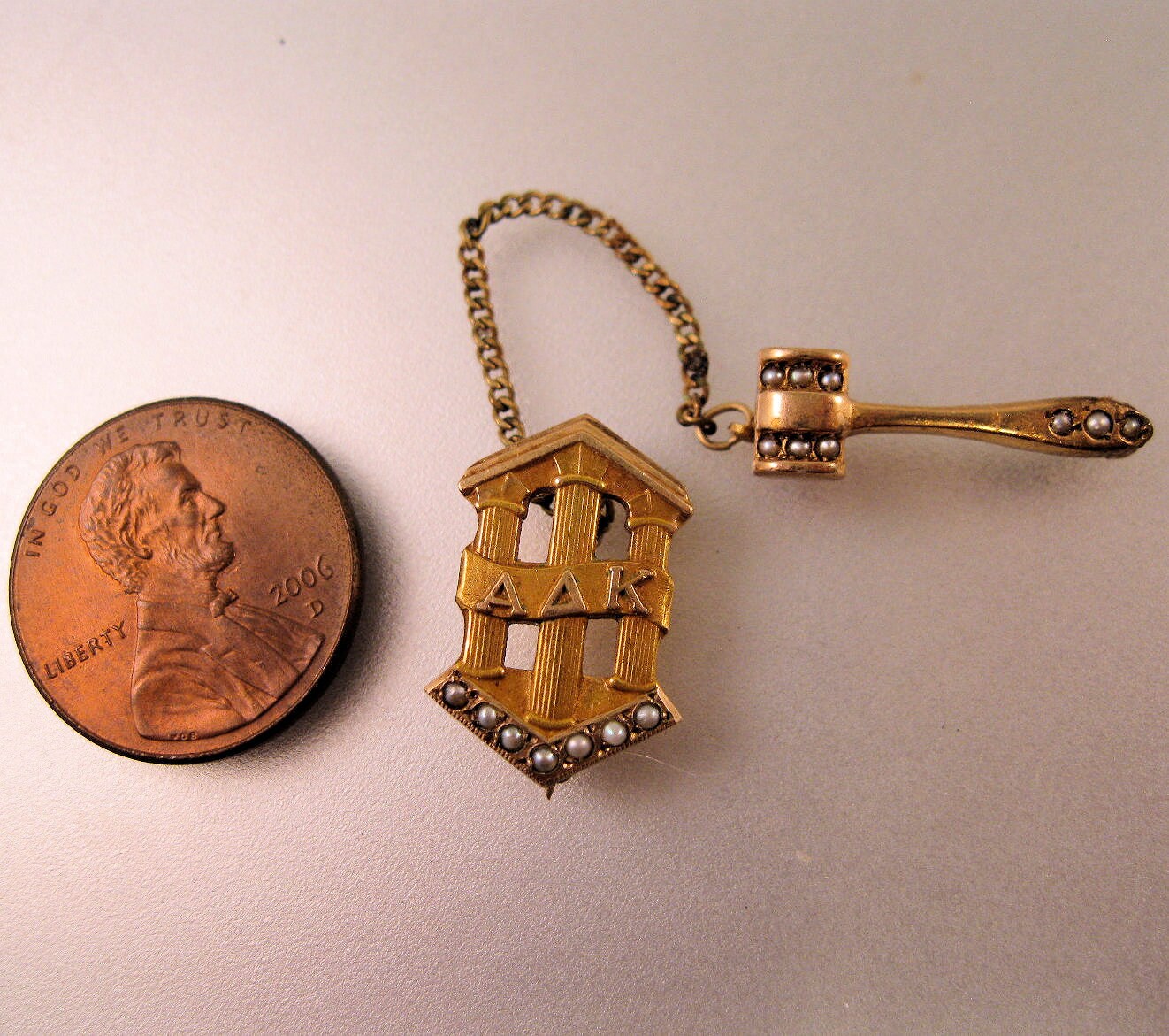 Antique 10K Rose Gold Seed Pearl Sorority Pin Alpha Delta Kappa Circa ...