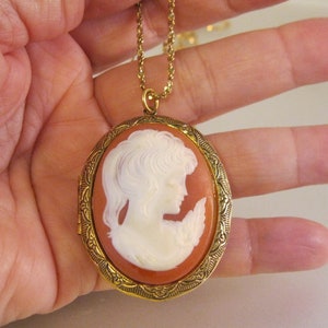 Vintage Large Cameo Locket Pendant & Chain Necklace 28 Gold Tone ...