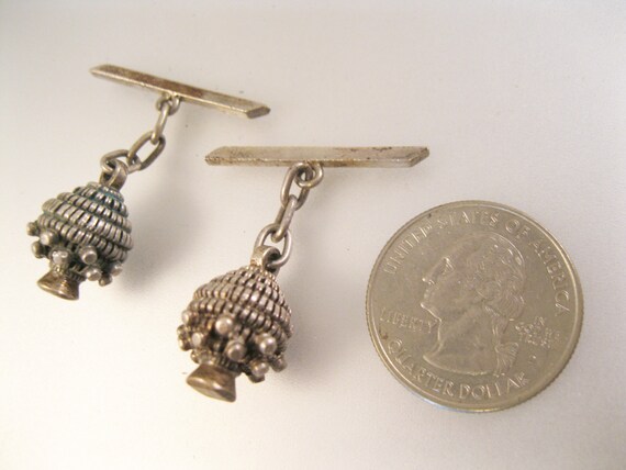 Antique Sterling Silver Filigree Ball Chain Cuff Link… - Gem
