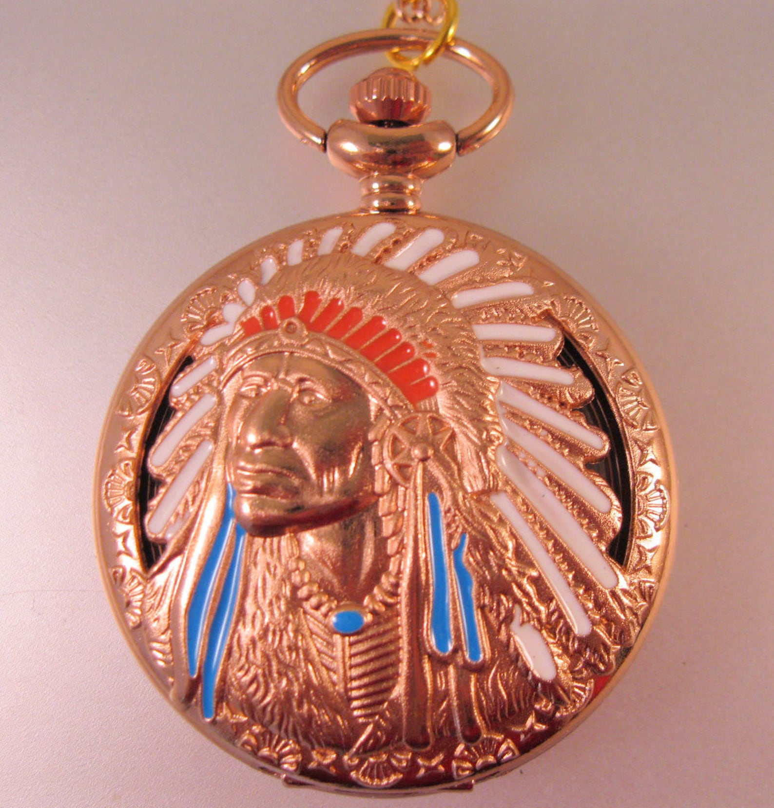Native American Indian Chief Pocket Watch Rose Gold Tone | Etsy