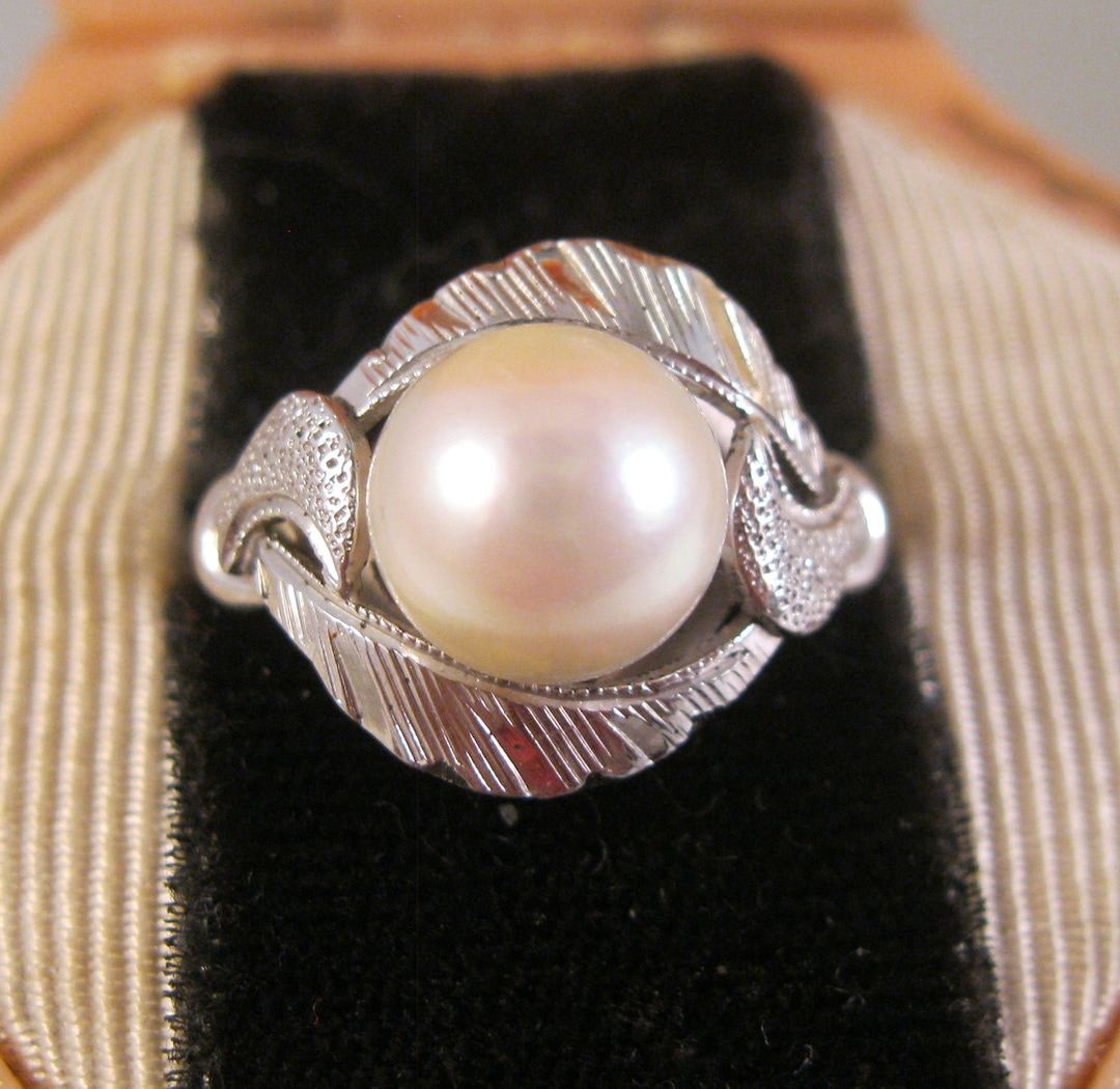 Vintage Solitaire Genuine Pearl Sterling Silver Ring Size 5.5 Vintage ...