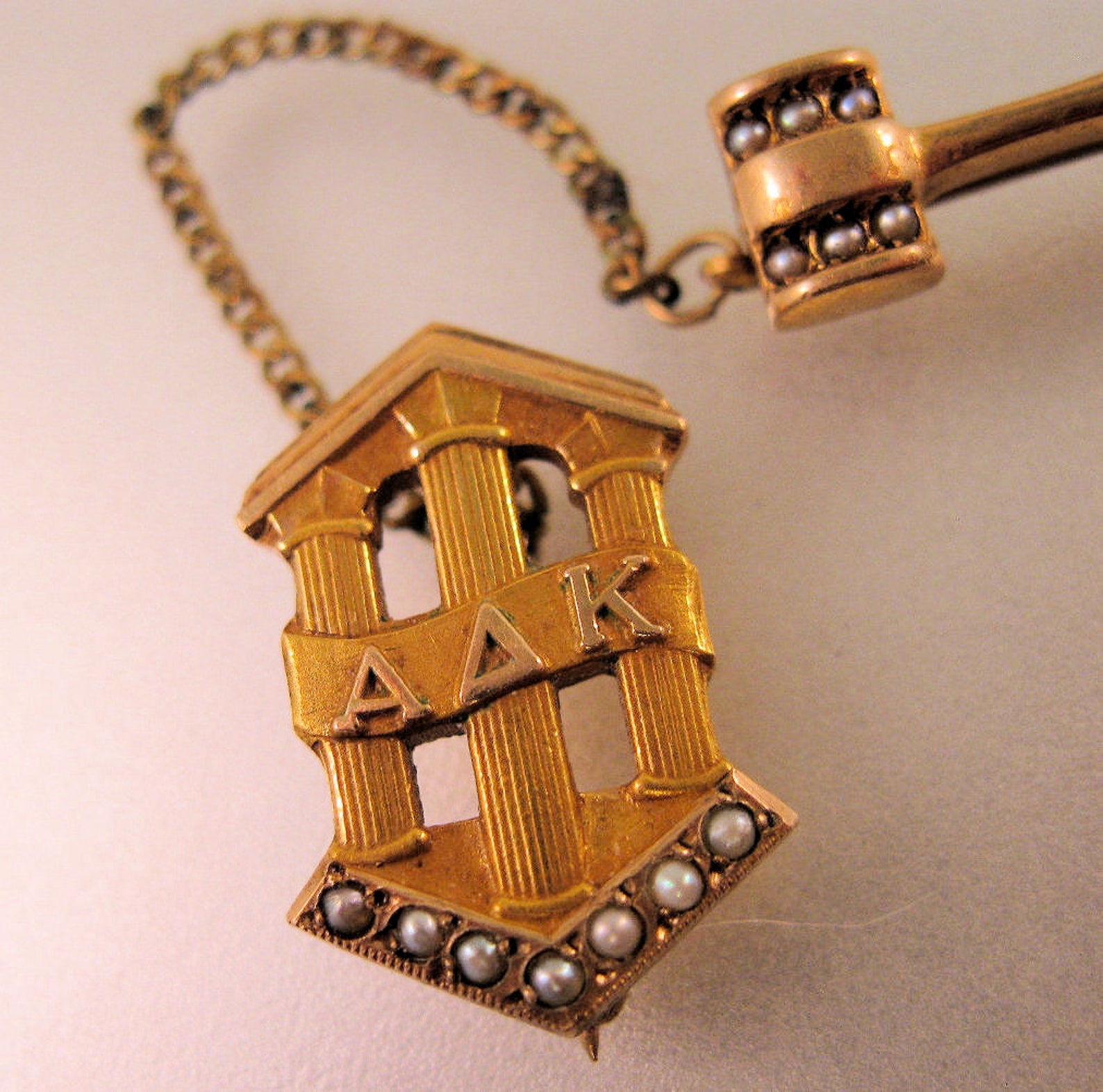 Antique 10K Rose Gold Seed Pearl Sorority Pin Alpha Delta Kappa Circa ...