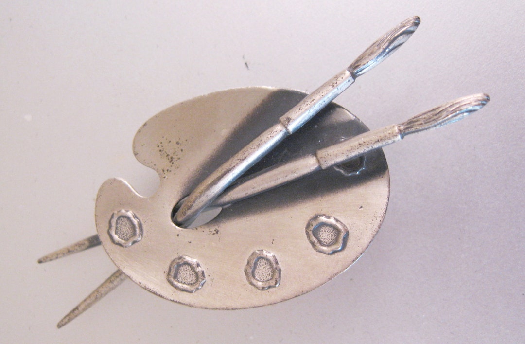 Vintage BEAU Sterling Silver Artists Palette & Paint Brush Brooch Pin ...