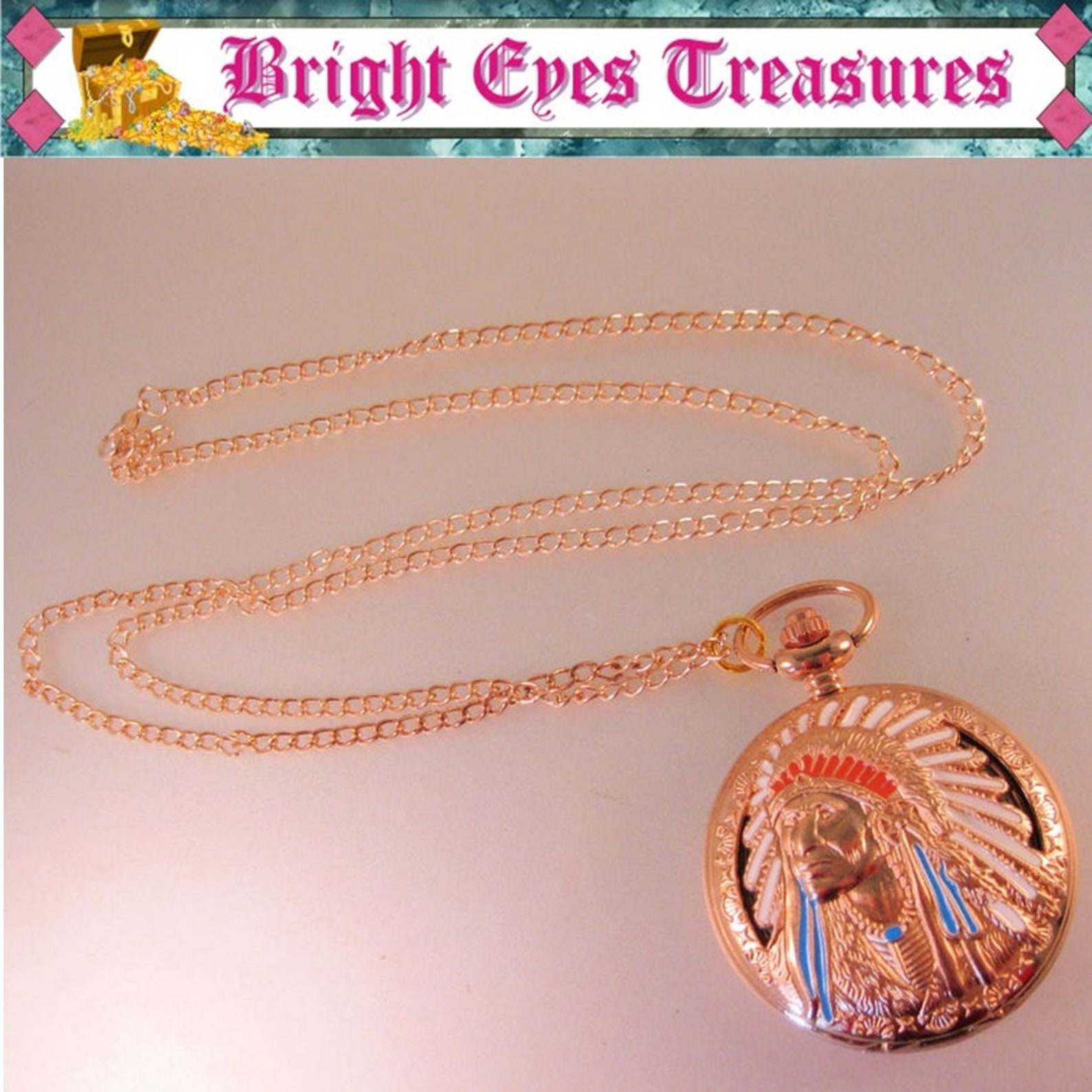 Native American Indian Chief Pocket Watch Rose Gold Tone | Etsy