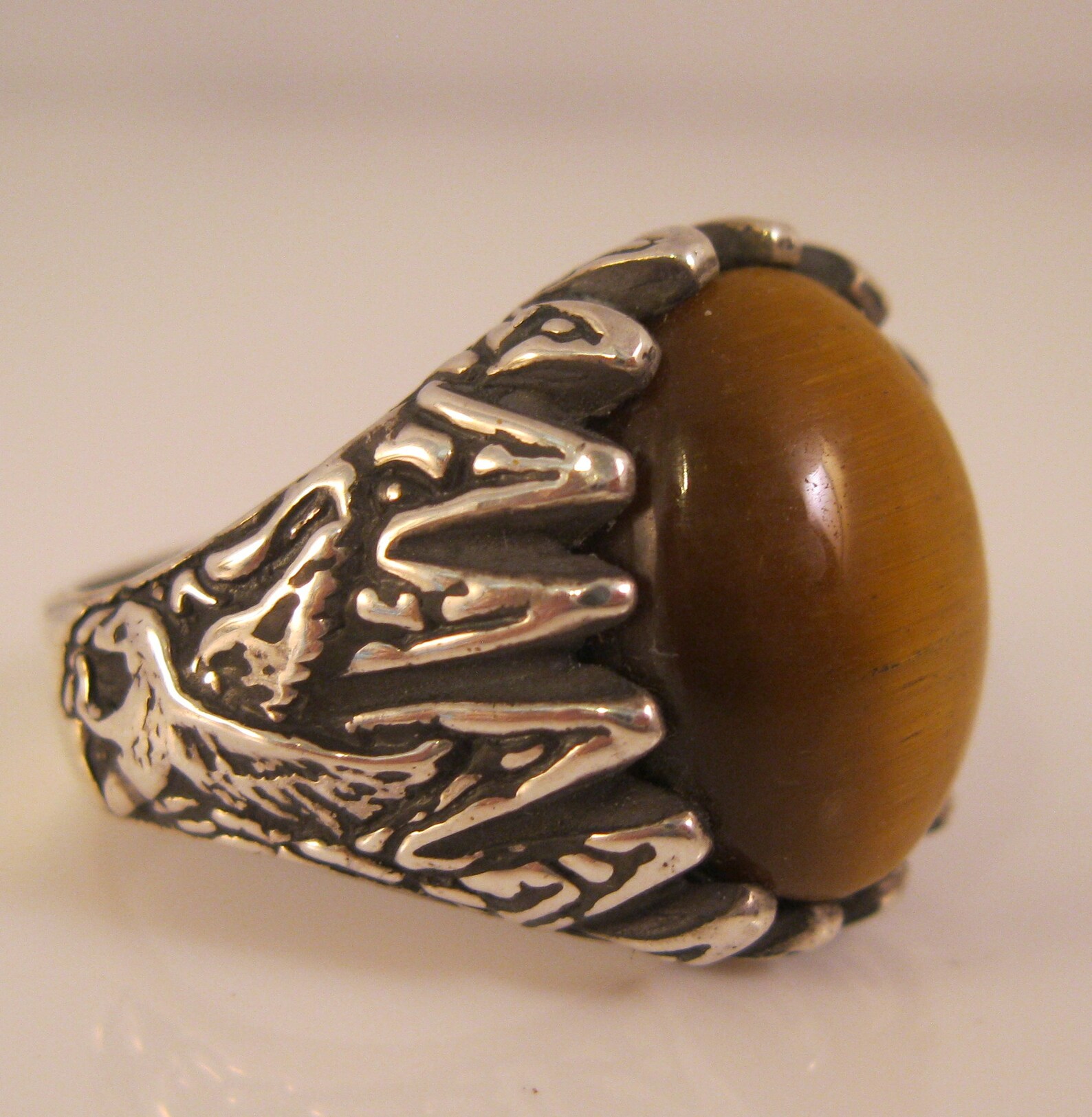 Vintage Men's Tiger's Eye Eagle & Claw Ring Sterling Silver Size 10 ...