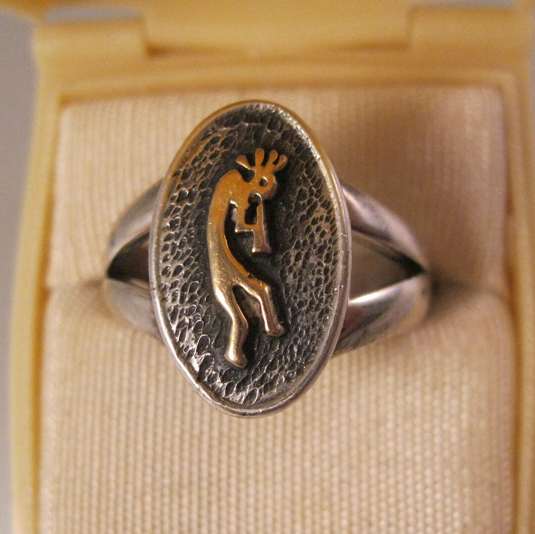 Unisex Native American 14K & Sterling Silver Kokopelli Ring Size 6.5 ...