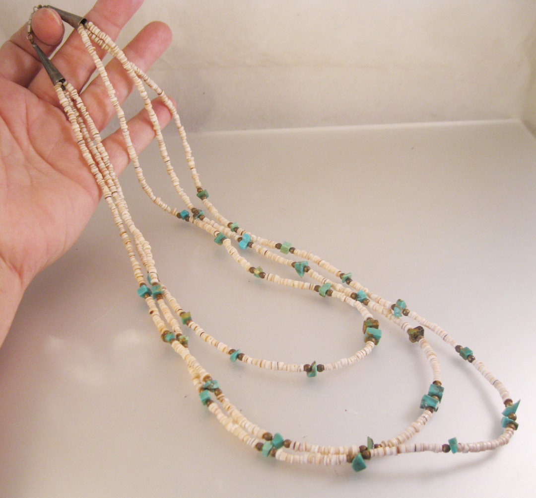 Native American 3 Strand Turquoise Nugget Sterling Silver Spiny Oyster ...