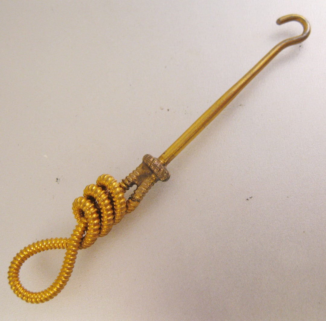 1800s Antique Gold Filled Rope Button Hook Chatelaine Small Button Hook ...