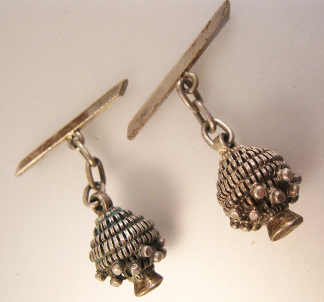 Antique Sterling Silver Filigree Ball Chain Cuff Links Cufflinks ...