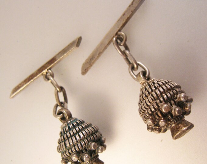Antique Sterling Silver Filigree Ball Chain Cuff Links Cufflinks ...