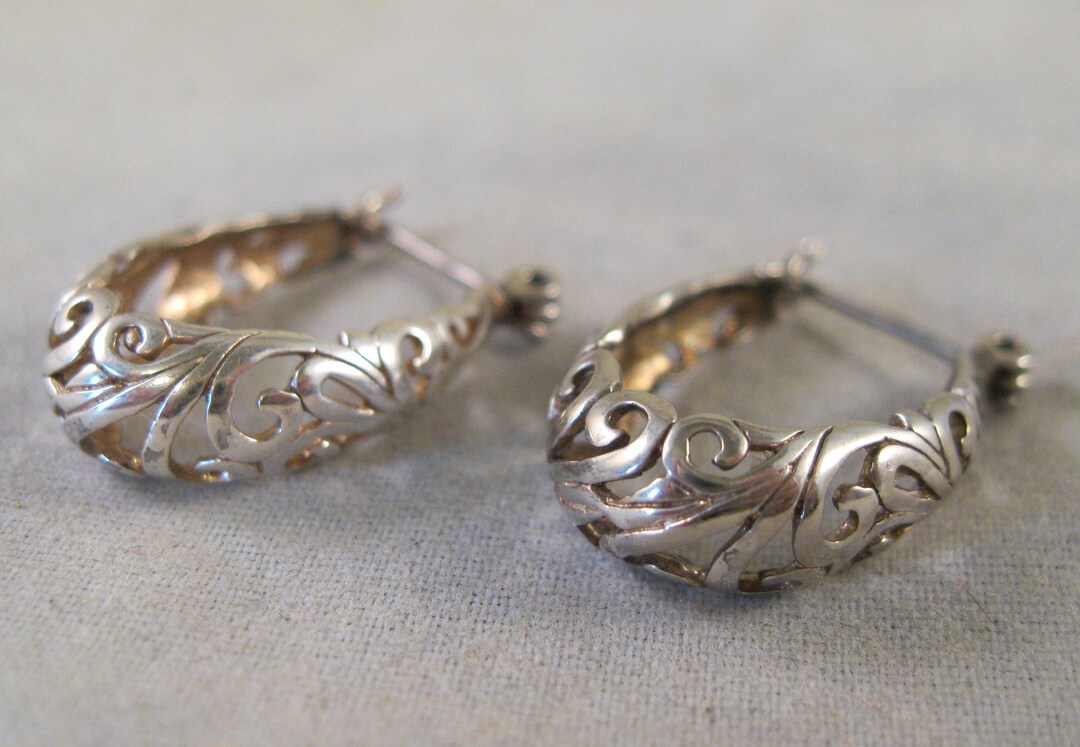 Art Nouveau Style JEZLAINE JEZ Sterling Silver Oval Hoop Earrings ...