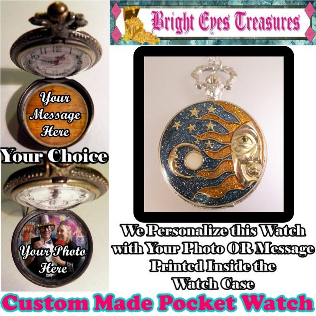 Custom Made SUN FACE Pocket Watch Personalized W/your Message OR Photo ...