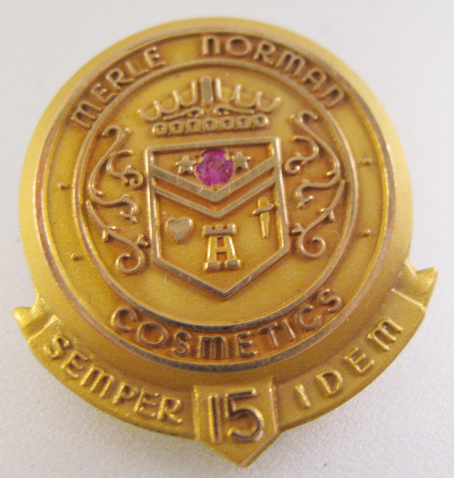 MERLE NORMAN 15 Year Genuine Ruby 10K GF Employee Service Pin Jostens ...