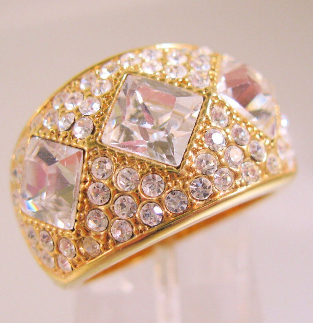 Designer PJM Crystal Cigar Band Ring Size 9 Vintage Jewelry Vintage ...