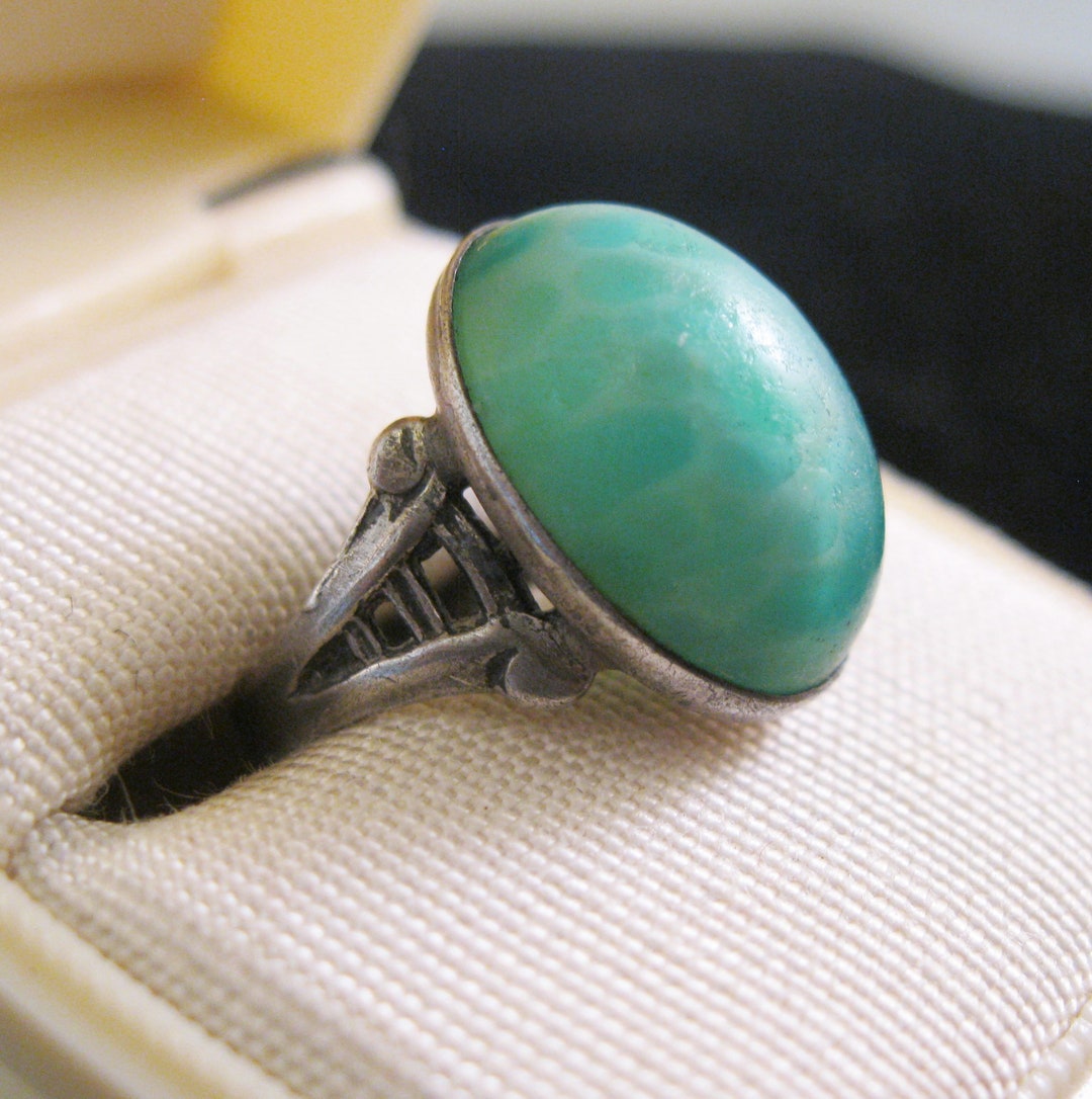Antique Art Deco Peking Glass Sterling Silver Ring Size 3 Child Size ...