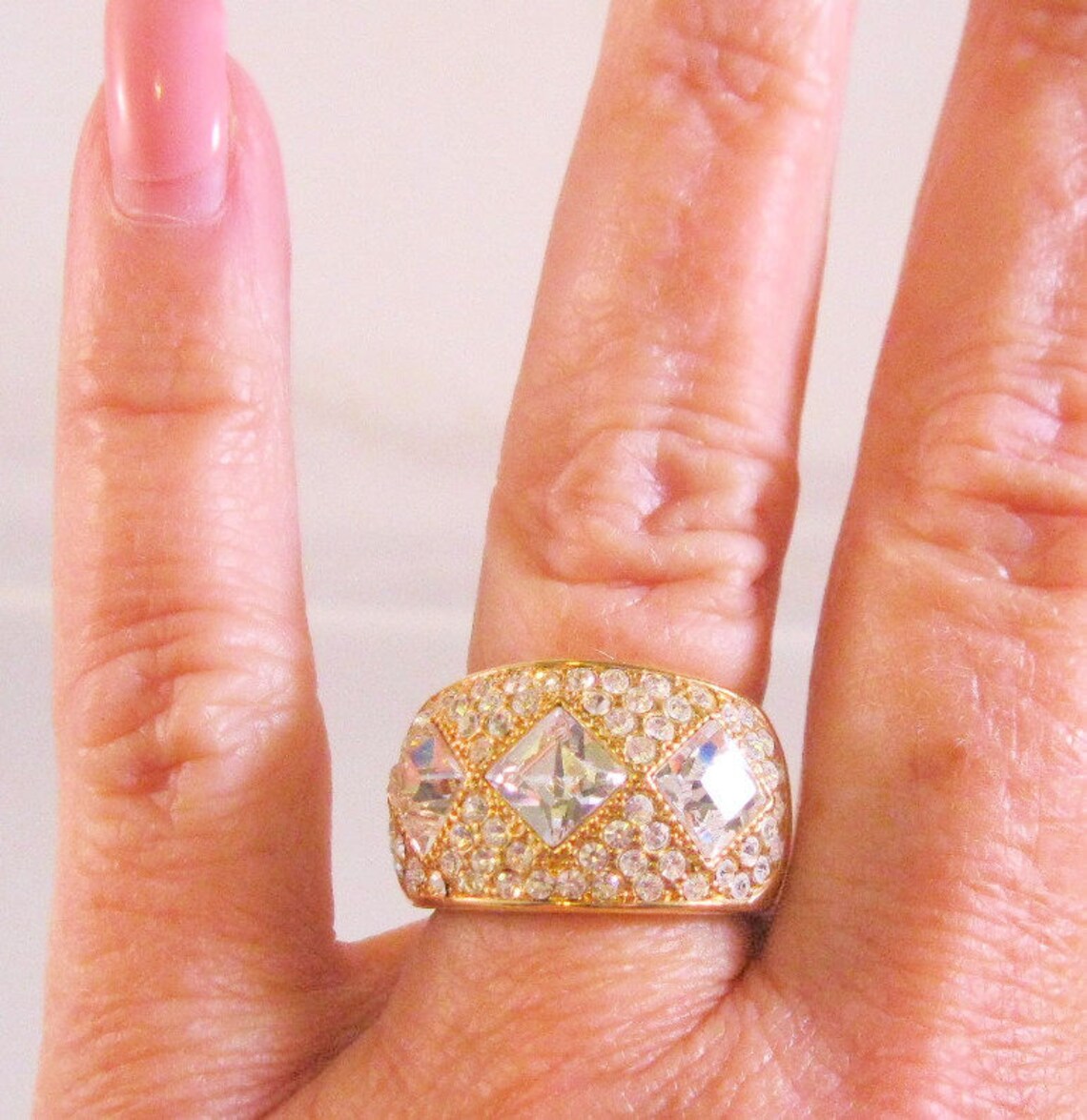 Designer PJM Crystal Cigar Band Ring Size 9 Vintage Jewelry Vintage ...