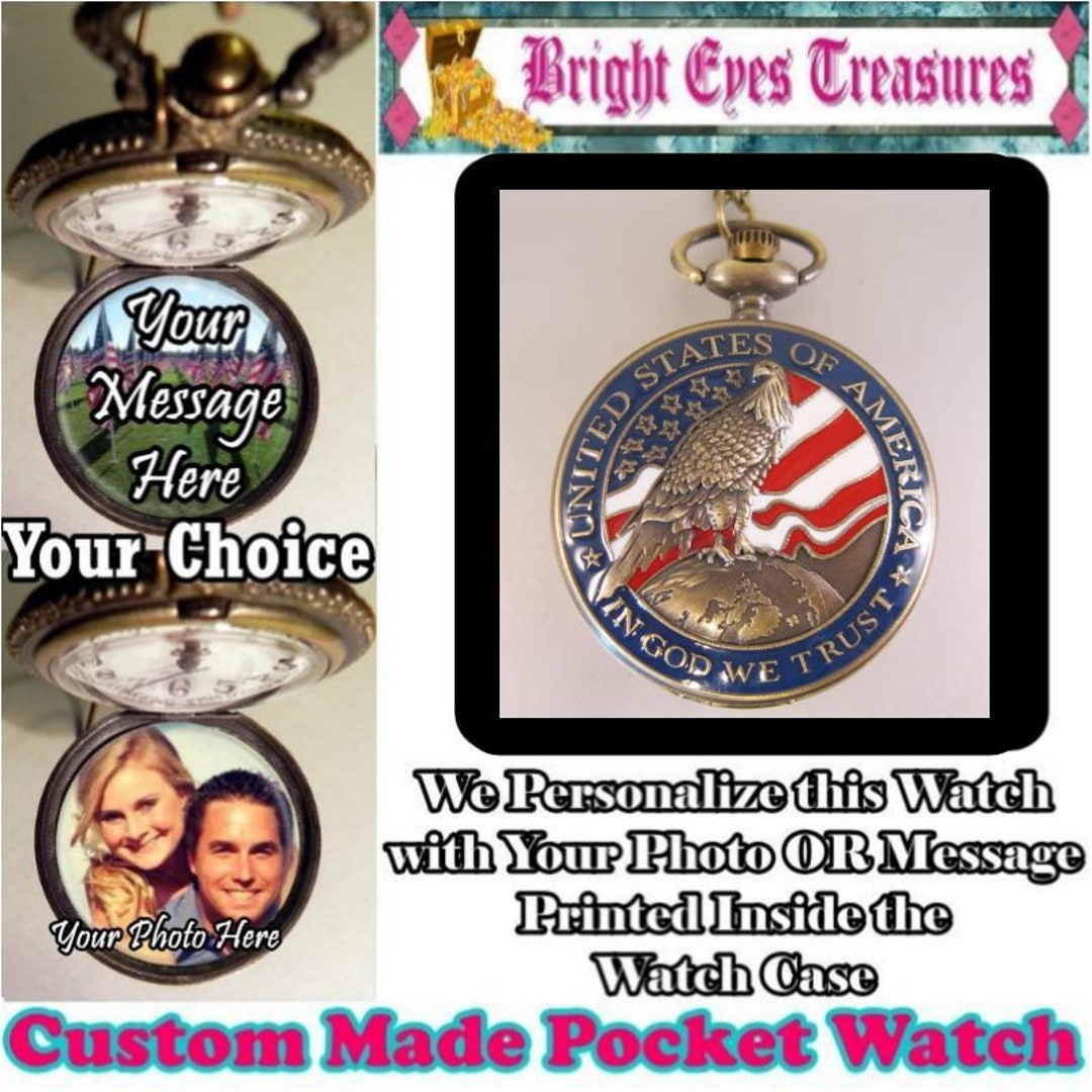 Custom Made UNITED STATES of AMERICA Pocket Watch Personalized W/your ...