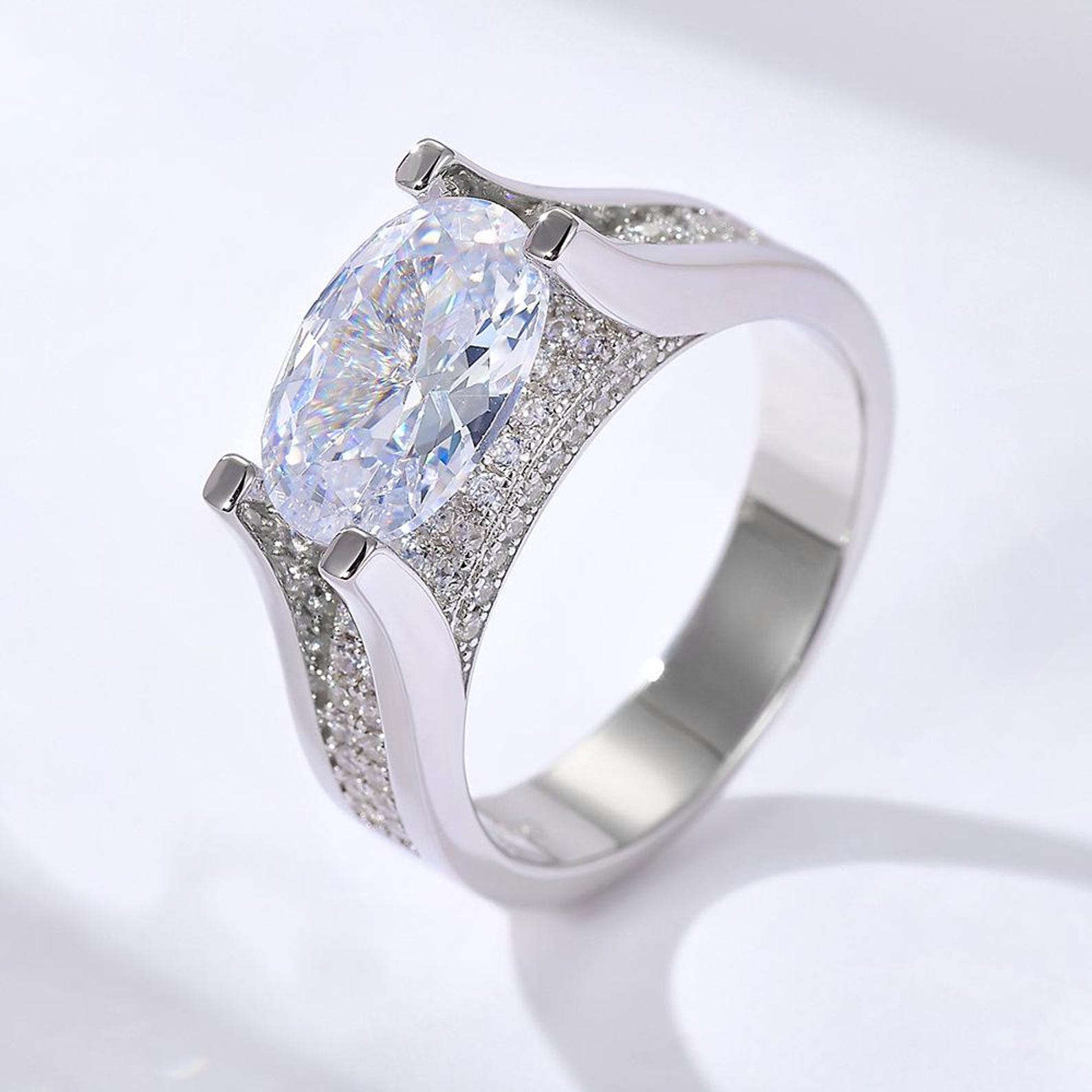 4.5ct Distinctive Inverted Tension-set Oval Cut Sterling Silver ...