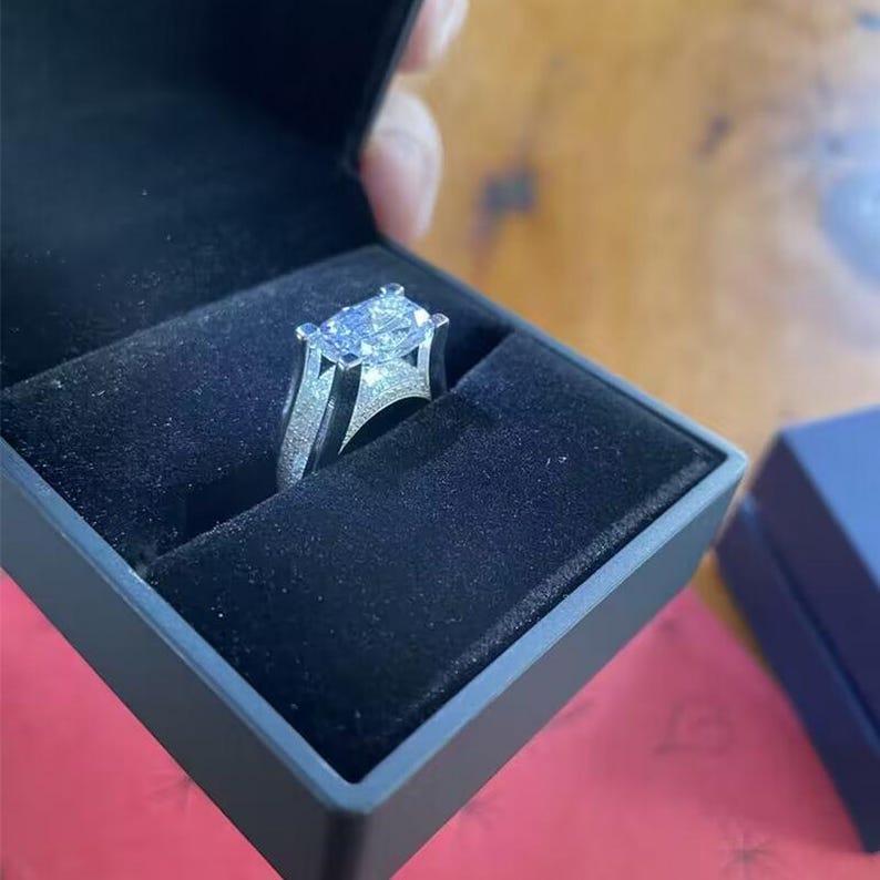 4.5ct Oval Cut Tension Set Engagement Ring, Sterling Silver Oval Ring ...