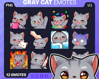 Gray Cat Emotes Pack V1 – Funny Chibi Cat for Streamers Twitch Discord ...