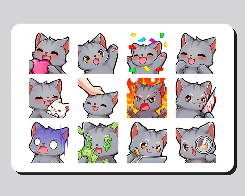 Gray Cat Emotes Elite Pack Bundle Cute Chibi Cat Emotes for Streamers ...
