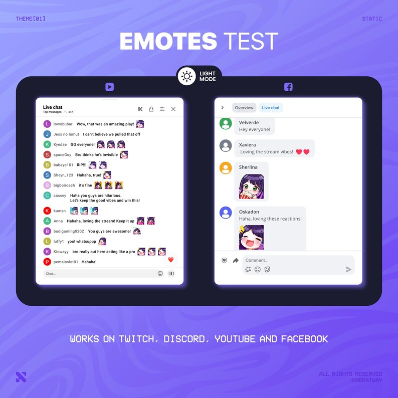 Chibi Anime Girl Emotes Pack V2 - Vtuber Purple Hair Emotes for ...