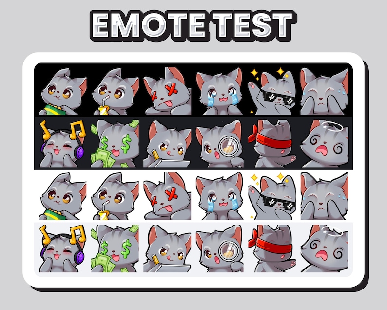Gray Cat Emotes Mega Pack Bundle Cute Chibi Cat Emotes for Streamers ...