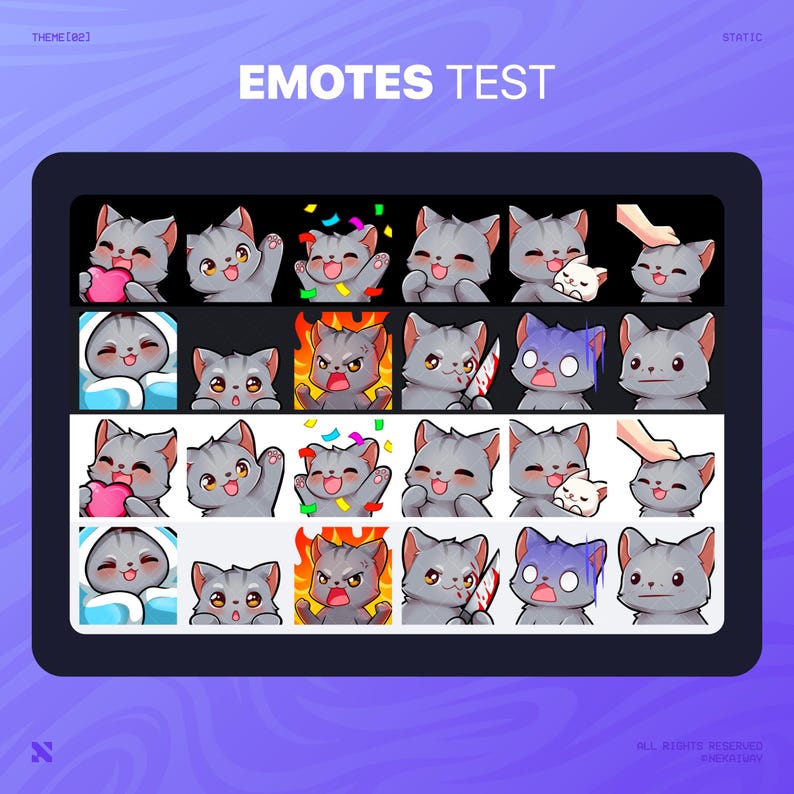 Gray Cat Emotes Pack V1 – Funny Chibi Cat for Streamers Twitch Discord ...