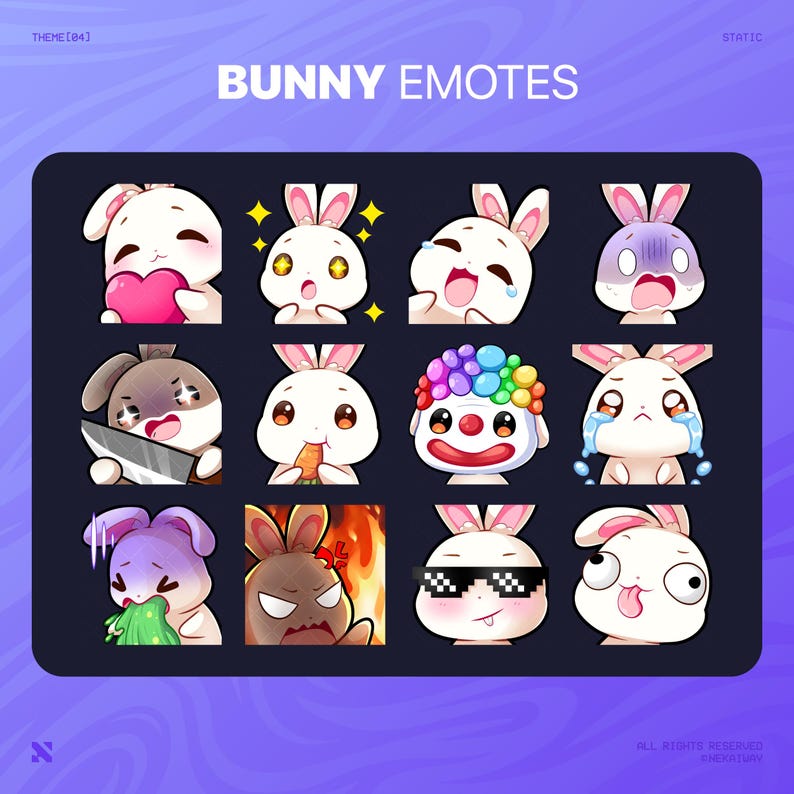 Bunny Emotes Pack V2 - Cute Rabbit Emotes for Streamers Twitch Discord ...