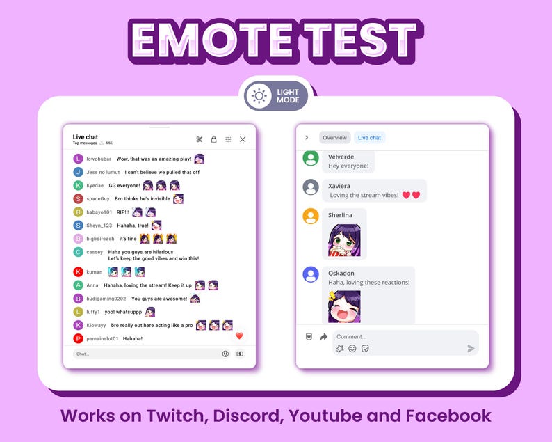 Cute Anime Girl Emotes Elite Pack Bundle Chibi Purple Hair Emotes for ...