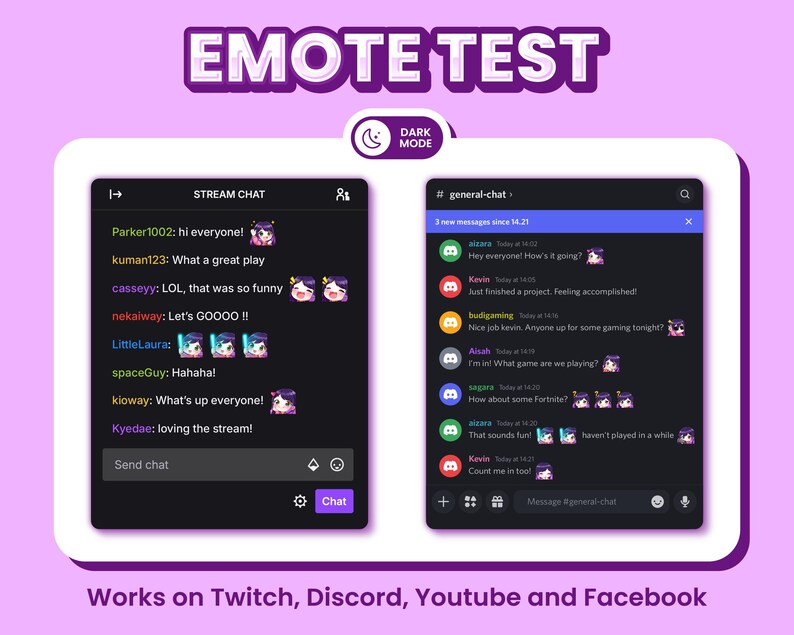 Cute Anime Girl Emotes Elite Pack Bundle Chibi Purple Hair Emotes for ...