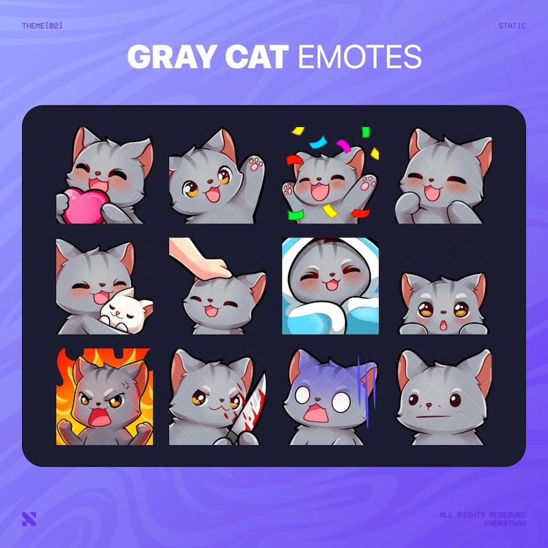 Gray Cat Emotes Pack V1 – Funny Chibi Cat for Streamers Twitch Discord ...