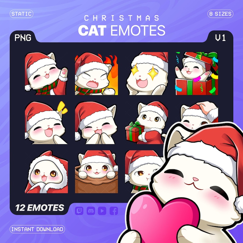 Christmas Cat Emotes Pack V1 – Chibi Holiday Emotes for Streamers ...