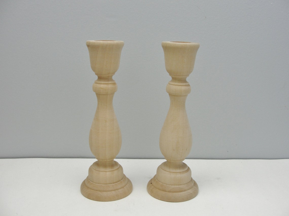6 3/4" Wood Candle Stick Pair, Candlestick Pair, Candle Holders Set of ...