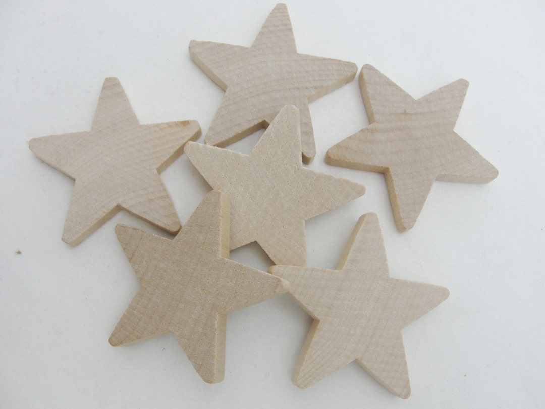 6 Traditional 2 Inch (2") Wooden Stars, 2" X 1/4" Wood Star, Unfinished ...