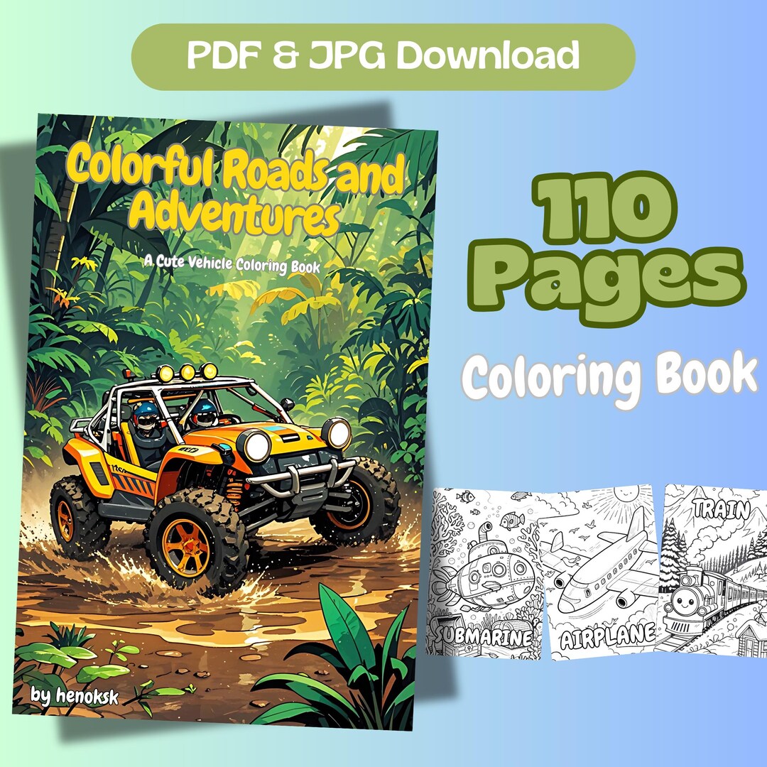 Colorful Roads and Adventures - A Cute Vehicle Coloring Book - Etsy