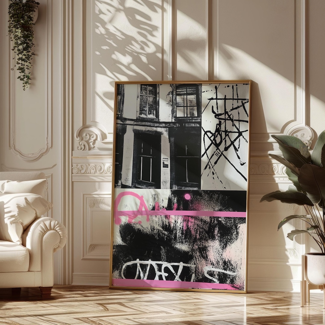 Edgy Graffiti Wall Art Print | Pink Black Urban Design (digital ...