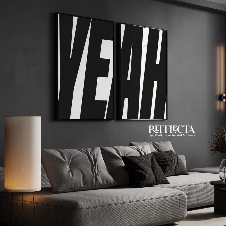 Black YEAH Poster Print Large Printable Aesthetic Room Decor, Trendy Monochrome Printable Wall ...