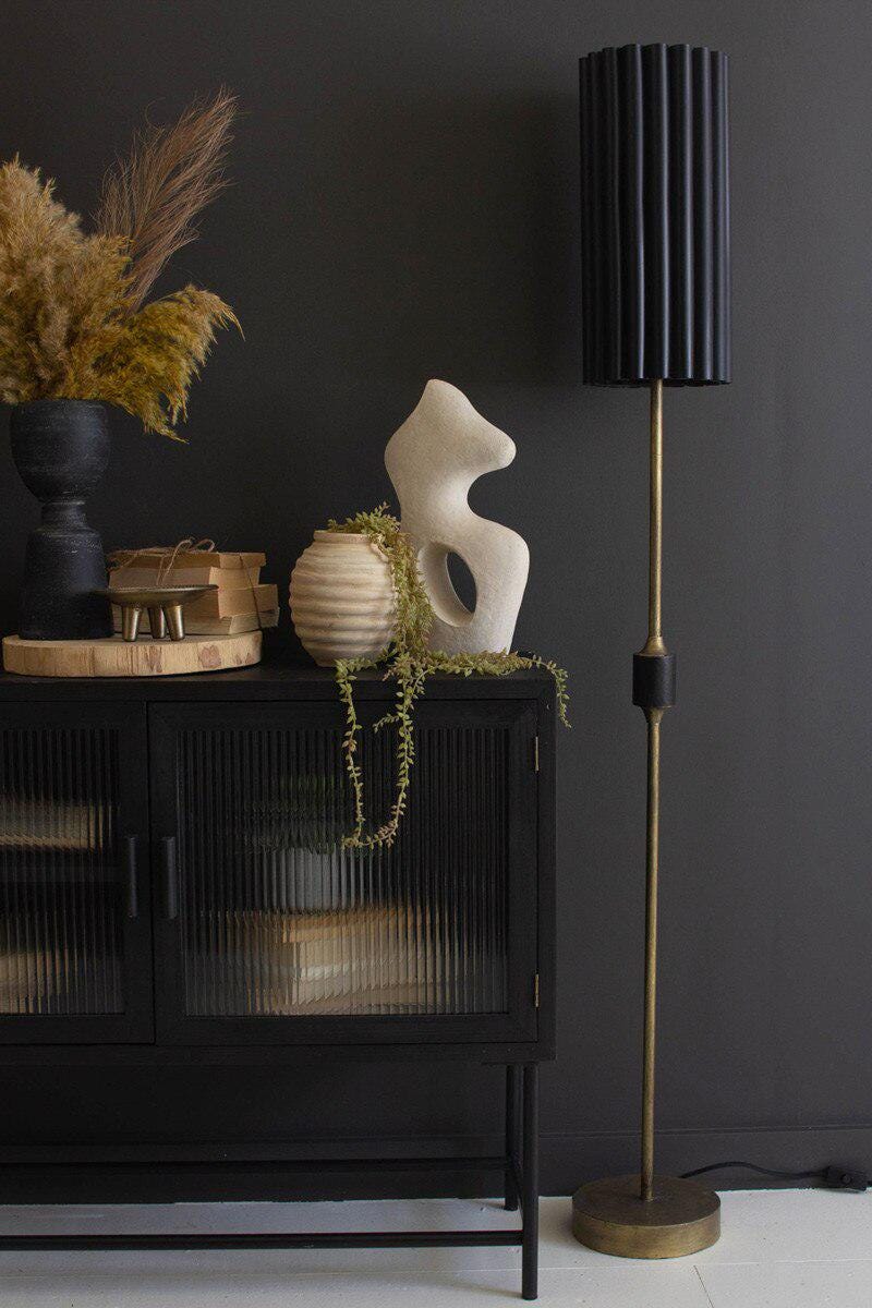 Antique Gold Floor Lamp With Black Fluted Metal Shade - Etsy