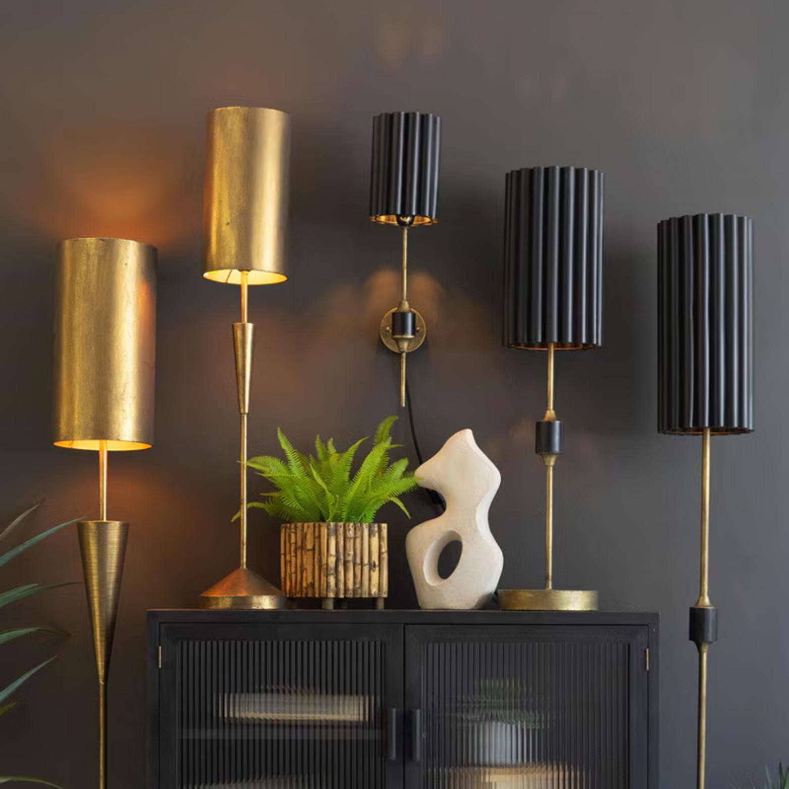 Antique Gold Floor Lamp With Black Fluted Metal Shade - Etsy