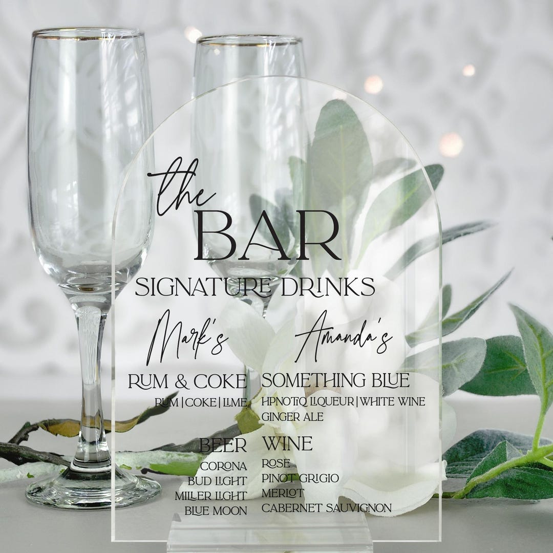 Signature Cocktails Acrylic Wedding Drink Sign for Bar, Drink Sign With ...