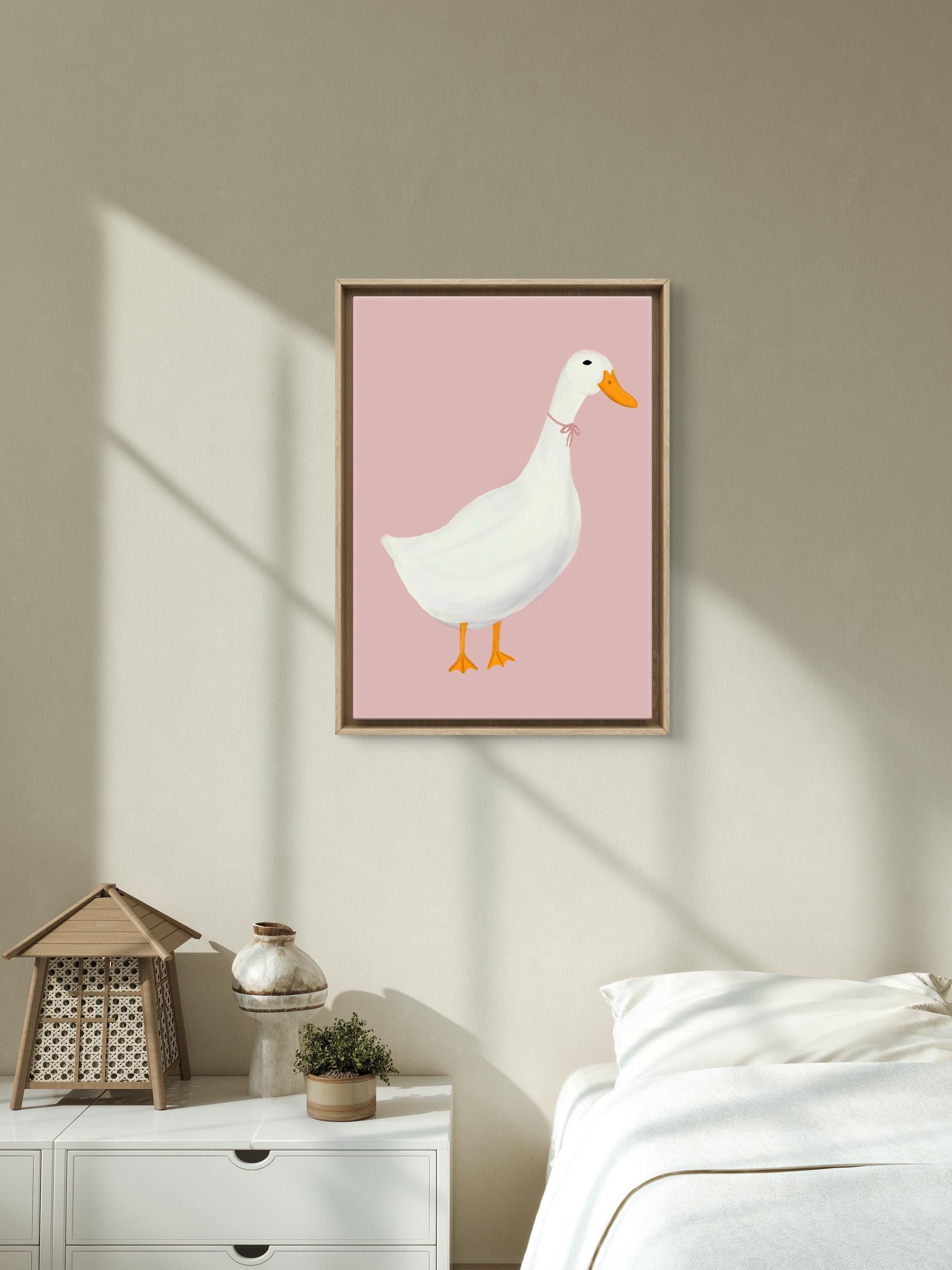 Pretty Duck Digital Art Print- White Duck With Pink Bow- Minimalist ...