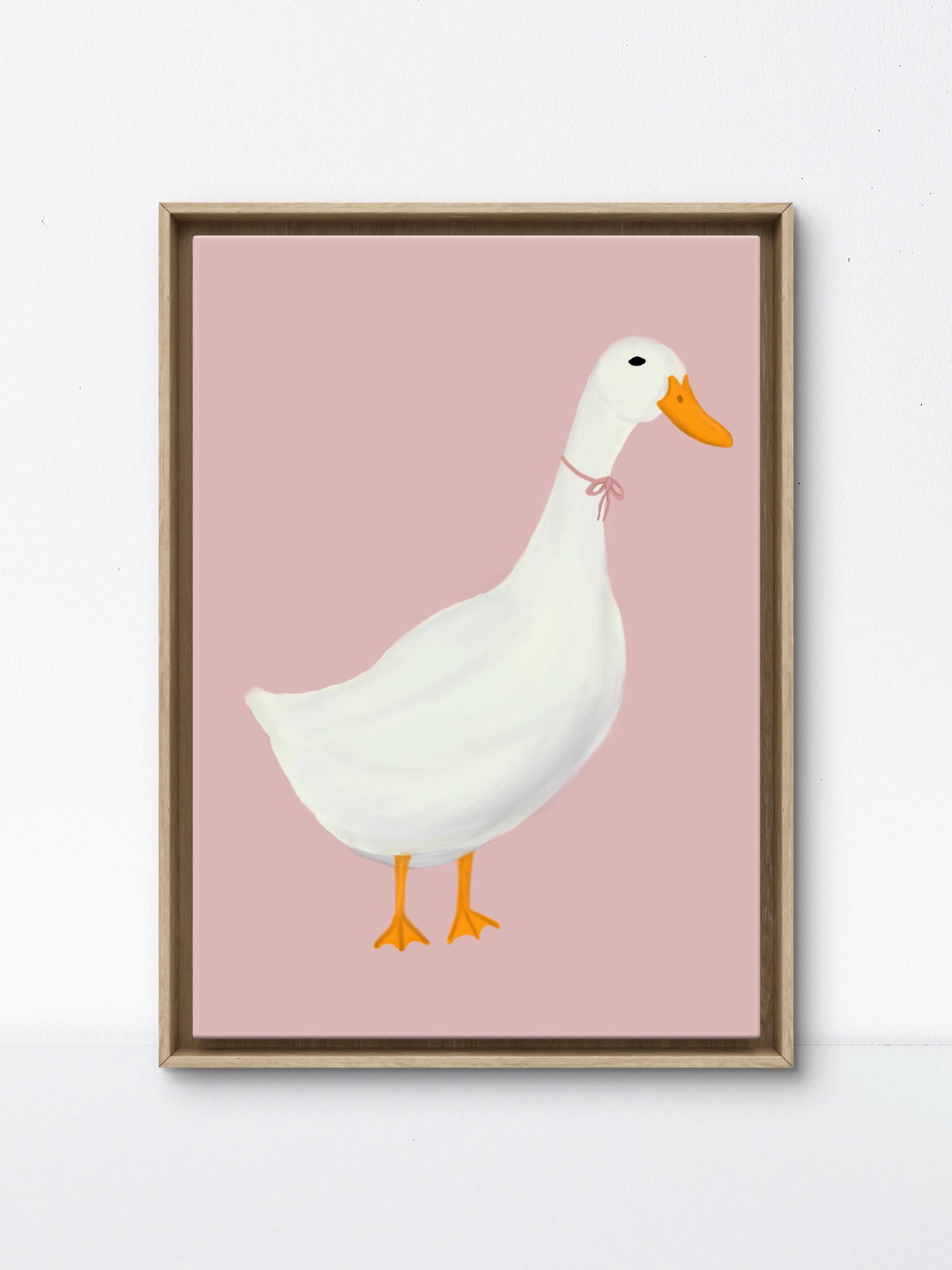 Pretty Duck Digital Art Print- White Duck With Pink Bow- Minimalist ...