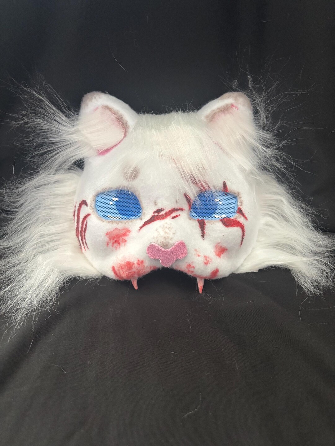 Fluffy Scarred White Cat Mask - Etsy