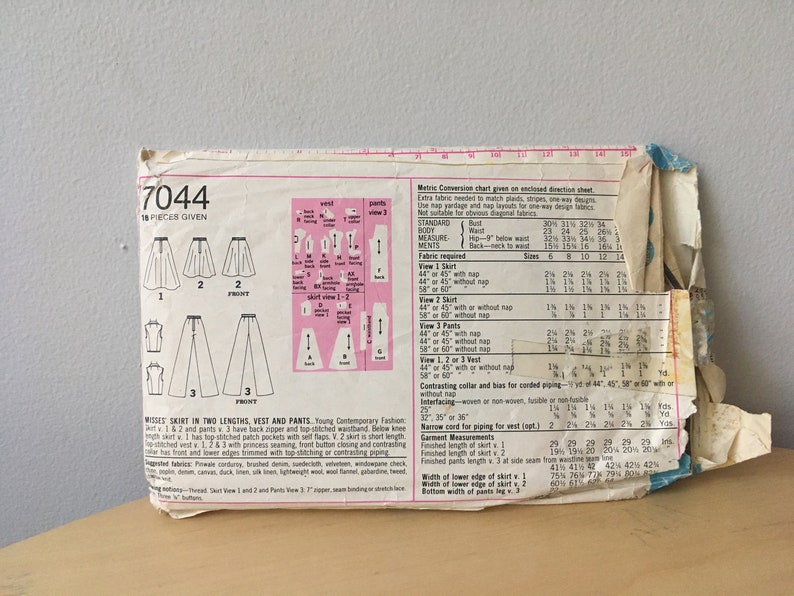 Simplicity 7044, Vintage Sewing Pattern 70's, Misses' Skirt in Two ...